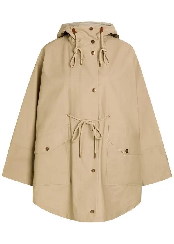 Moncler Cotton-blend Parka Coat With Logo Appliqu - Rust