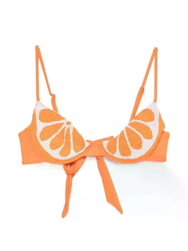 LESLIE AMON Slice Bead-embellished Bikini Top - Orange