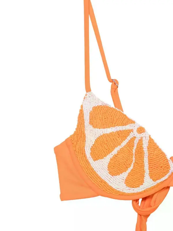 LESLIE AMON Slice Embellished Underwired Bikini Top - Orange