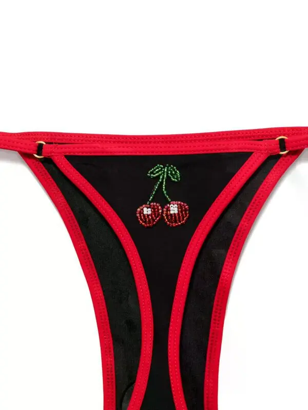 LESLIE AMON Cerise Bead-embellished Bikini Bottom - Black