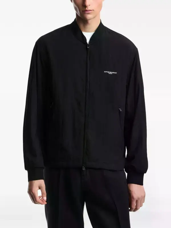 Emporio Armani Logo-embroidered Zip-up Jacket - Black
