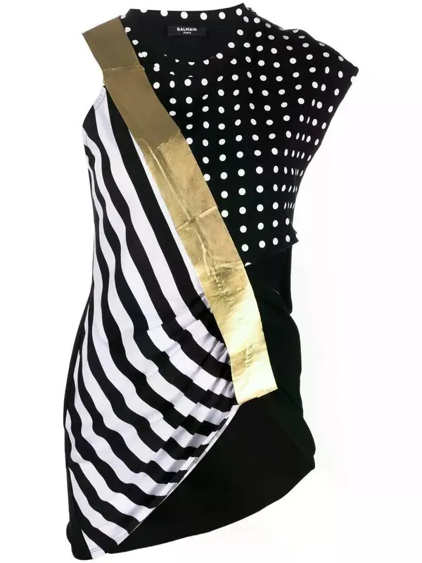 Balmain Mix-print Asymmetric Top