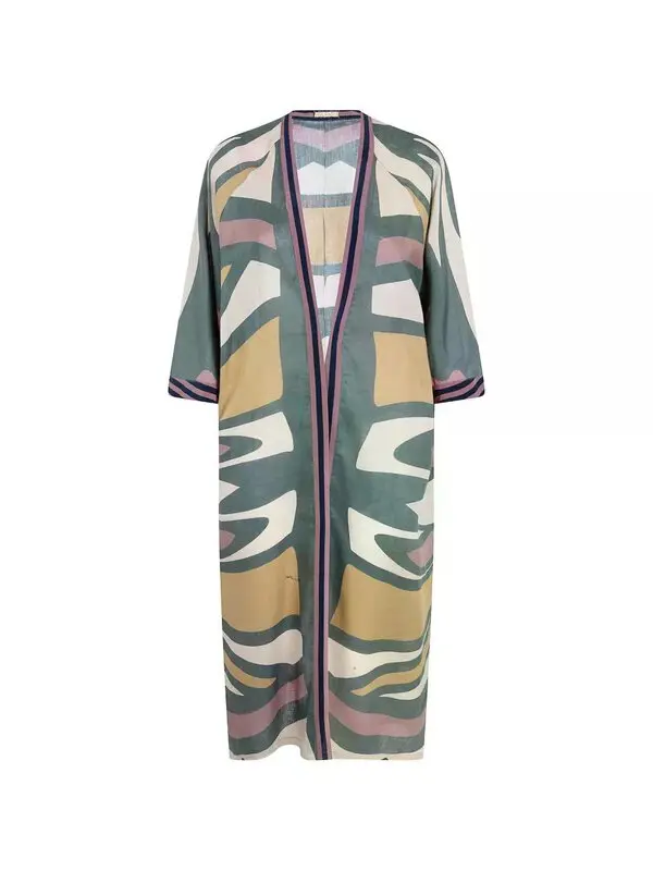 VOLANTIS Abstract-print Linen Kaftan - Green