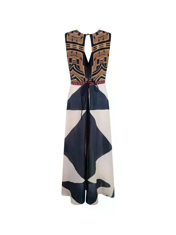 VOLANTIS Ginko Abstract-print Linen Dress - Blue