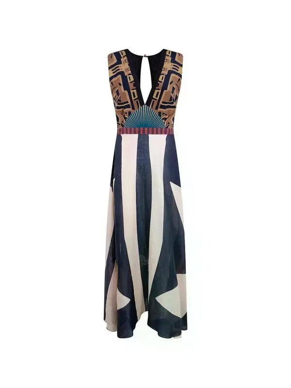 VOLANTIS Ginko Abstract-print Linen Dress - Blue