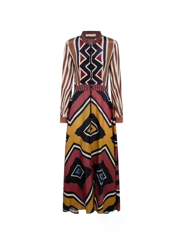 VOLANTIS Geometric-print Silk Jumpsuit - Red