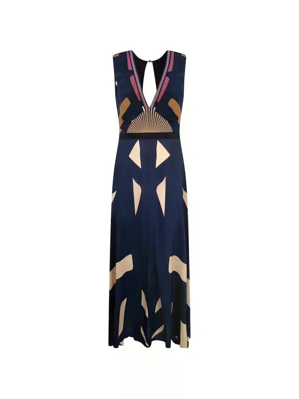 VOLANTIS Geometric-print Silk Dress - Blue