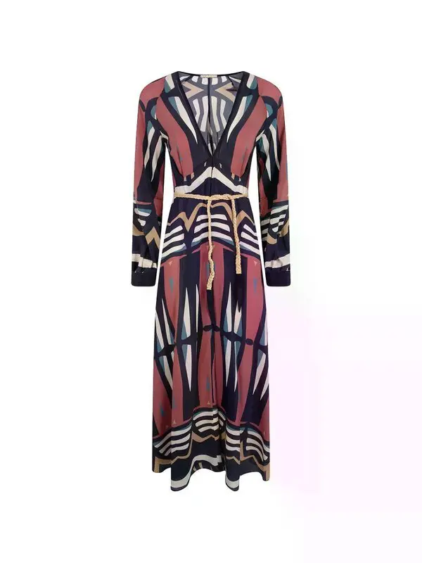 VOLANTIS Illumination Geometric-print Belted Silk Dress - Red