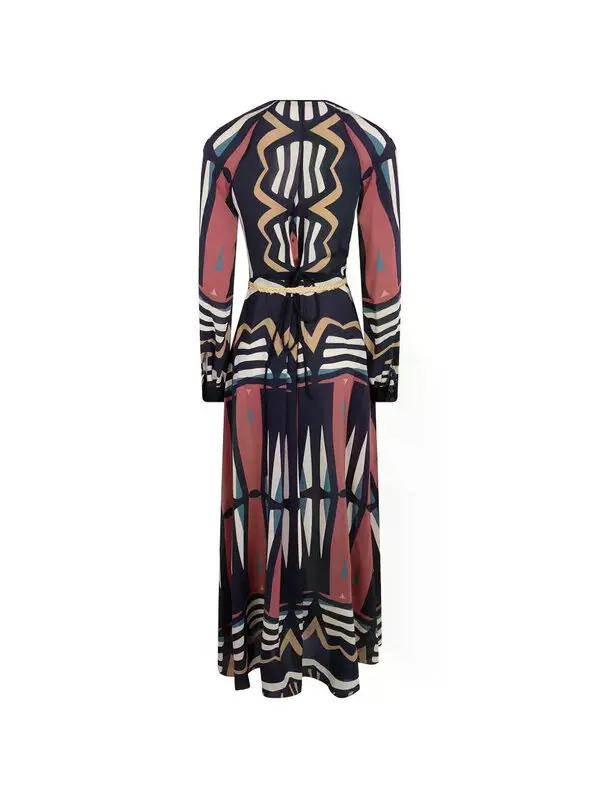 VOLANTIS Illumination Geometric-print Belted Silk Dress - Red