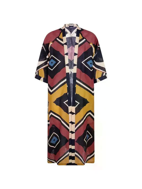 VOLANTIS Geometric-print Linen Kaftan