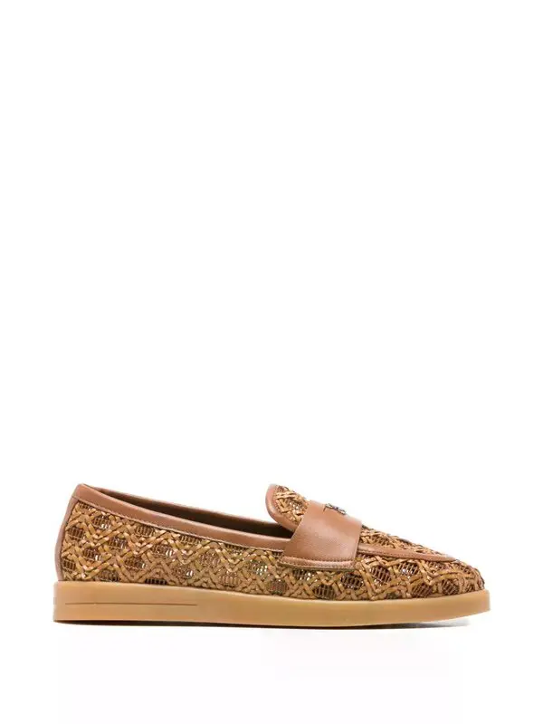 Casadei Woven Loafers With Logo Plaque - Brown