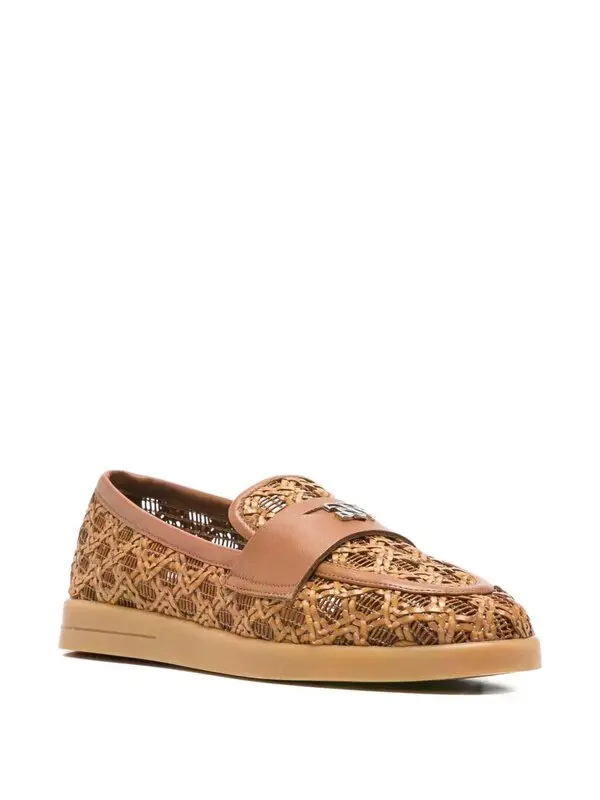 Casadei Woven Loafers With Logo Plaque - Brown