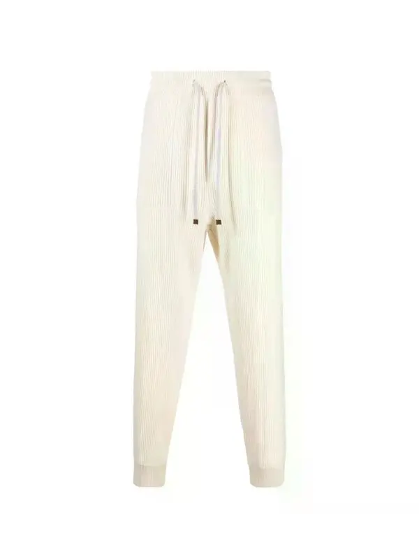 Brunello Cucinelli Ribbed-knit Drawstring Track Pants - Neutrals