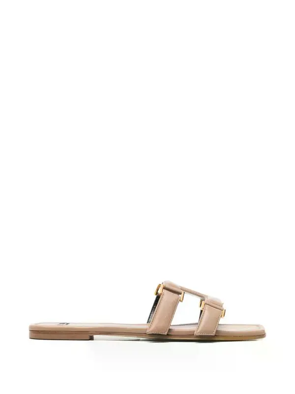 Elisabetta Franchi Nappa Leather Flat Sandals - Neutrals