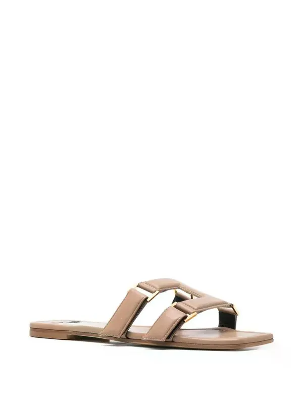 Elisabetta Franchi Nappa Leather Flat Sandals - Neutrals
