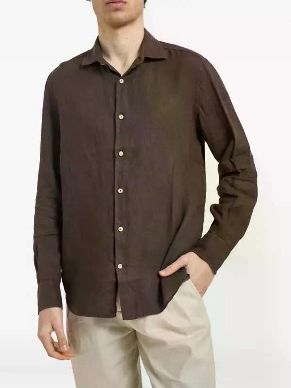 MC2 SAINT BARTH Long-sleeve Button-down Linen Shirt - Brown