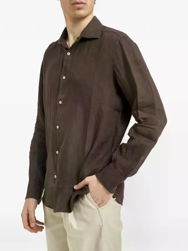 MC2 SAINT BARTH Long-sleeve Button-down Linen Shirt - Brown