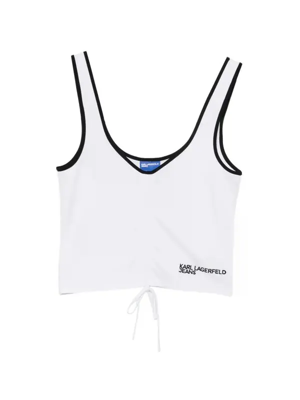 Karl Lagerfeld Logo-print Top With Ruched Detailing - White