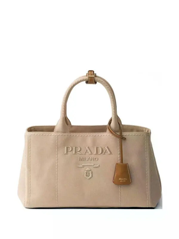 Prada Jardinière Large Cotton Canvas Handbag - Neutrals