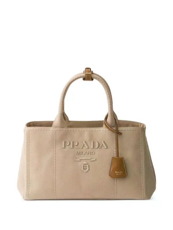 Prada Large Cotton Canvas Jardinière Handbag - Neutrals