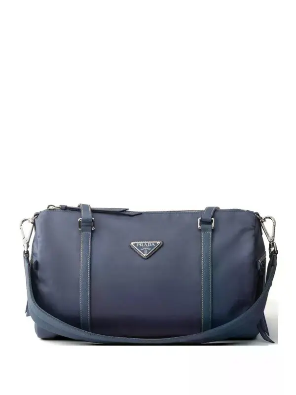 Prada Large Re-nylon And Saffiano-leather Duffle Bag - Blue