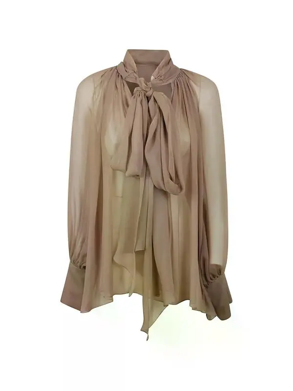 PHAEONIA Pussy-bow Sheer-finish Blouse - Neutrals