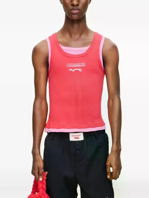 CHARLES JEFFREY Logo Embroidered Layered Tank Top