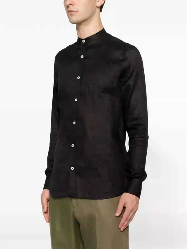 Tagliatore Cannes Band-collar Long-sleeve Shirt - Black