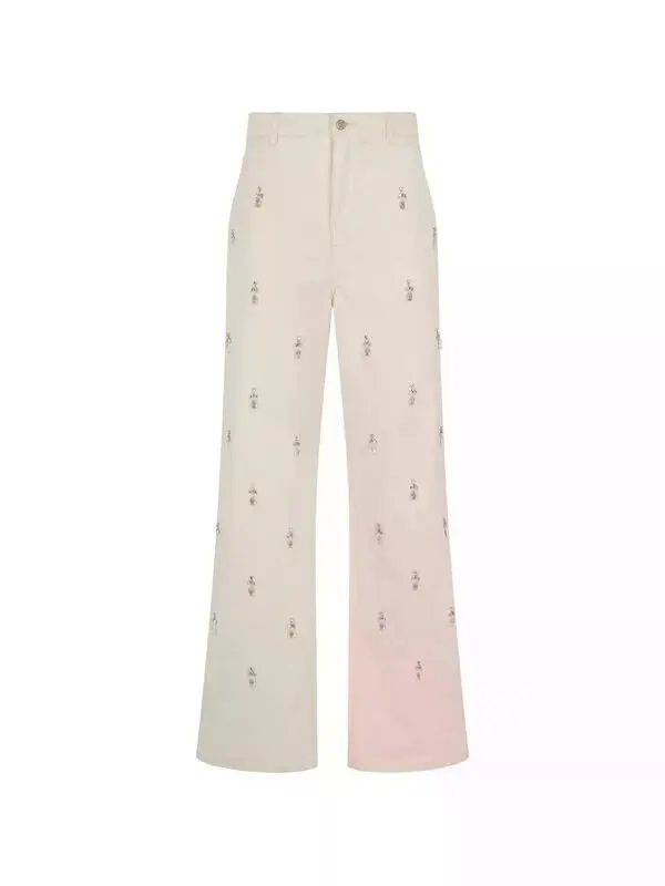 DES_PHEMMES Wide-leg Trousers With Crystal Embellishments - Neutrals