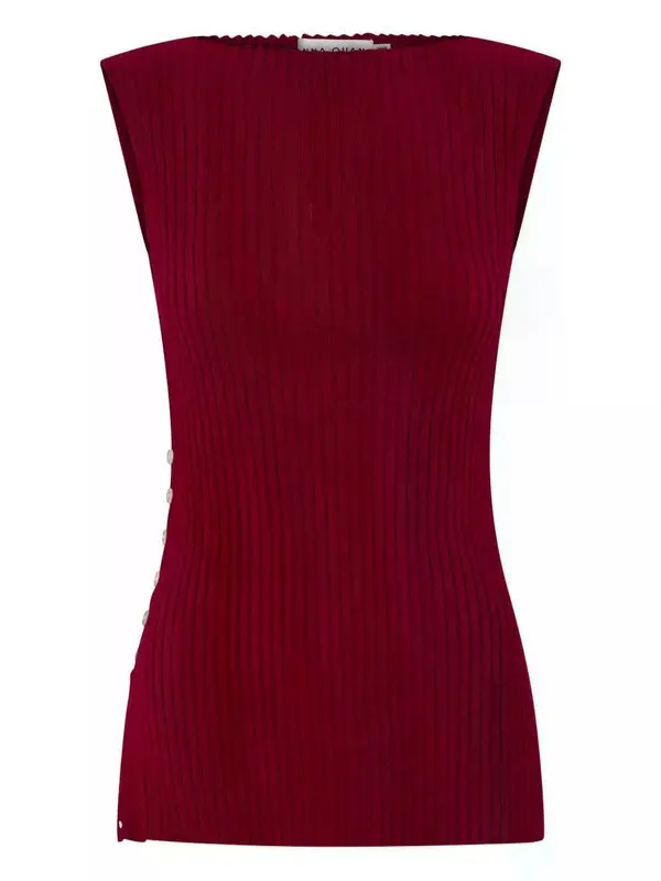 Anna Quan Button Embellished Ribbed Top - Red