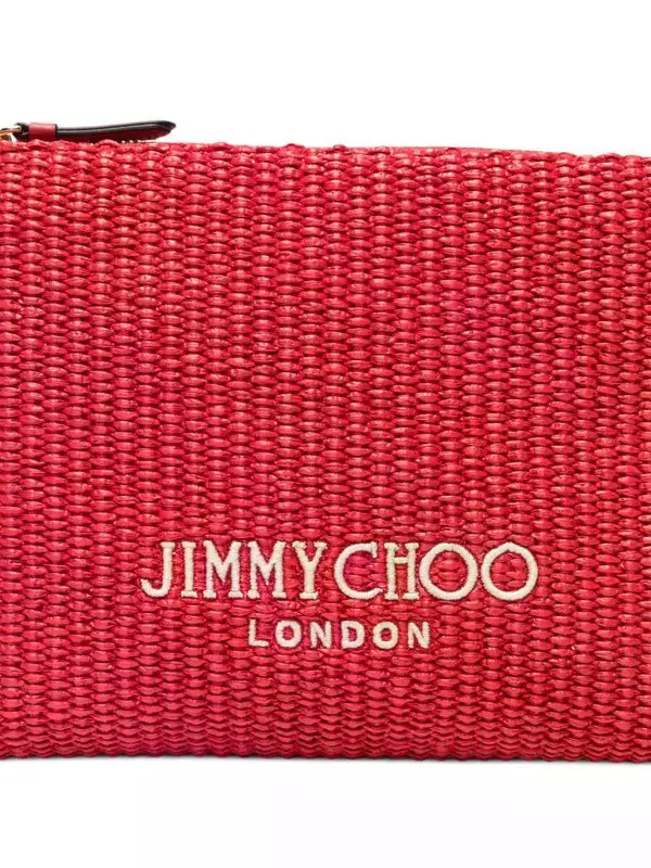 JIMMY CHOO Logo-embroidered Woven Clutch - Red