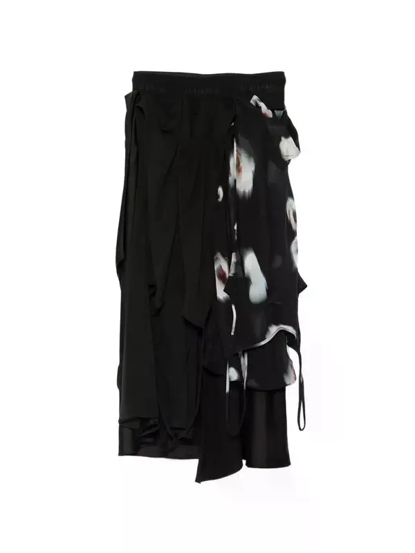 ALAINPAUL Poppy-print Draped Midi Skirt - Black