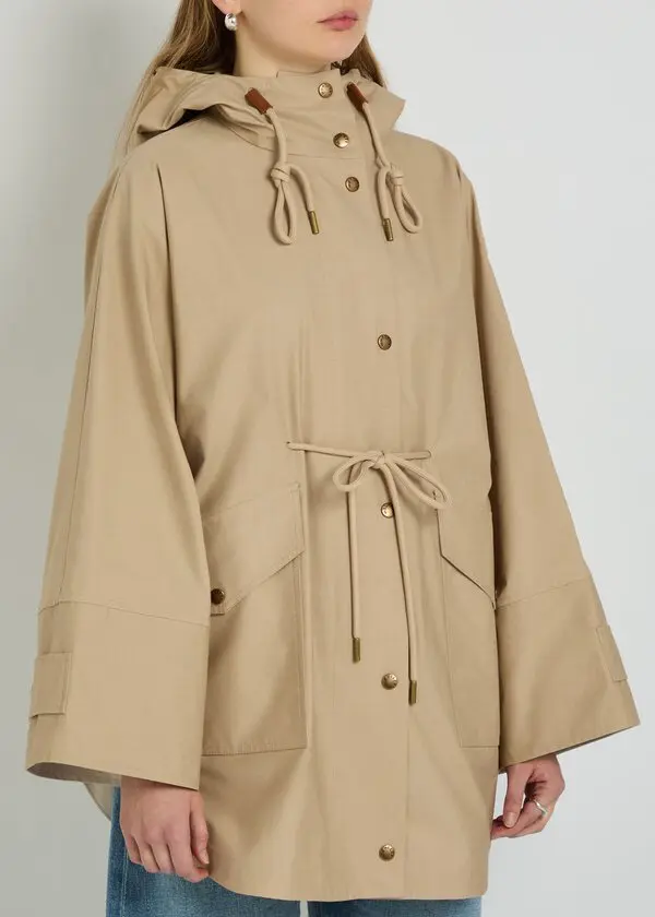 Moncler Cotton-blend Parka Coat With Logo Appliqu - Rust