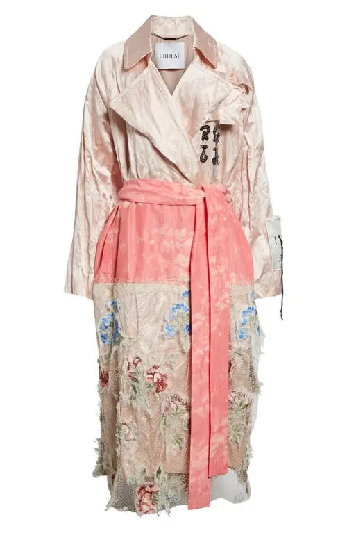 Erdem Embellished Textured Satin Trench Coat - Cameo Pink