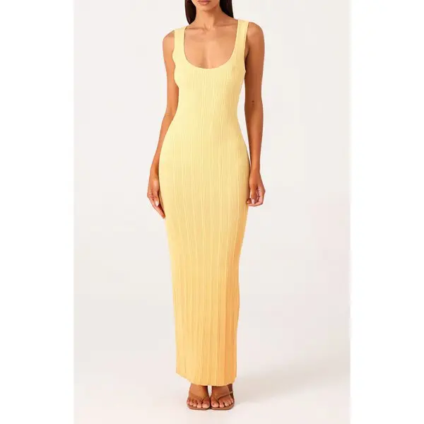 SNDYS Odessa Ombré Ribbed Maxi Dress - Mango Ombre