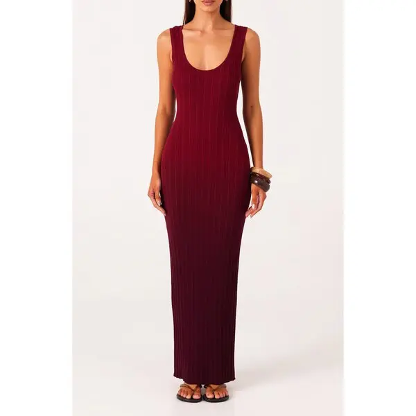 SNDYS Odessa Ombré Ribbed Maxi Dress - Plum Ombre