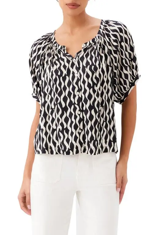 Karen Kane Satin Button-up Top - Print