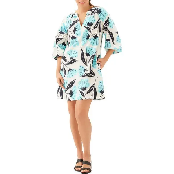 Karen Kane Puff Sleeve Cotton Peasant Mini Dress - Print