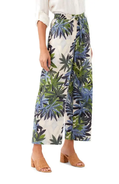 Karen Kane Stretch Cotton Drawstring Wide Leg Pants - Print