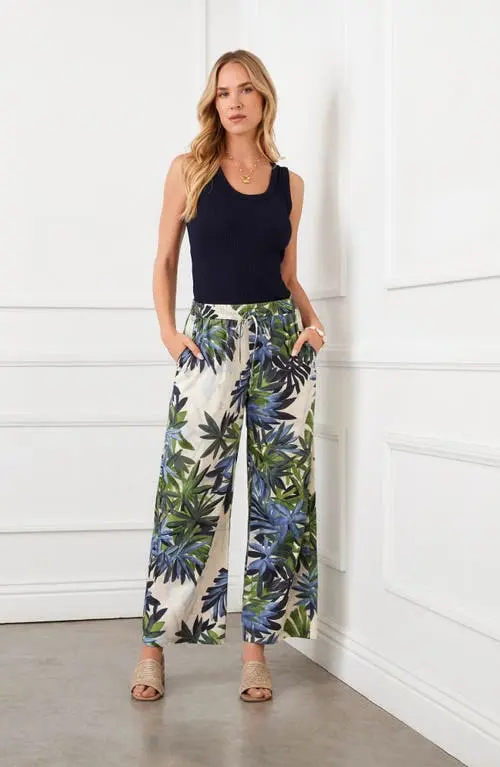 Karen Kane Stretch Cotton Drawstring Wide Leg Pants - Print