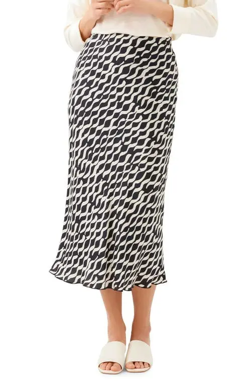 Karen Kane Abstract Print Satin Bias Cut Midi Skirt - Black/white Print