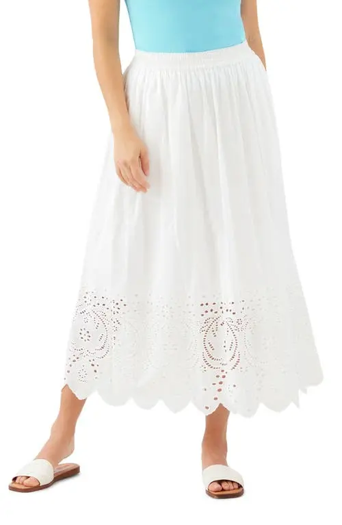 Karen Kane Embroidered Eyelet Cotton Midi Skirt - Off White
