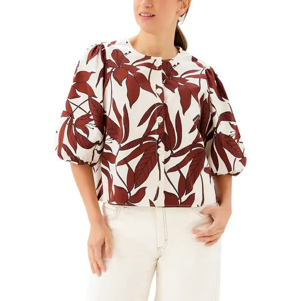 Karen Kane Puff Sleeve Button-up Shirt - Print