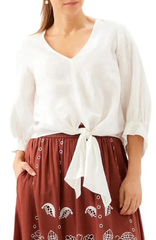 Karen Kane Tie-front Linen Top - Off White