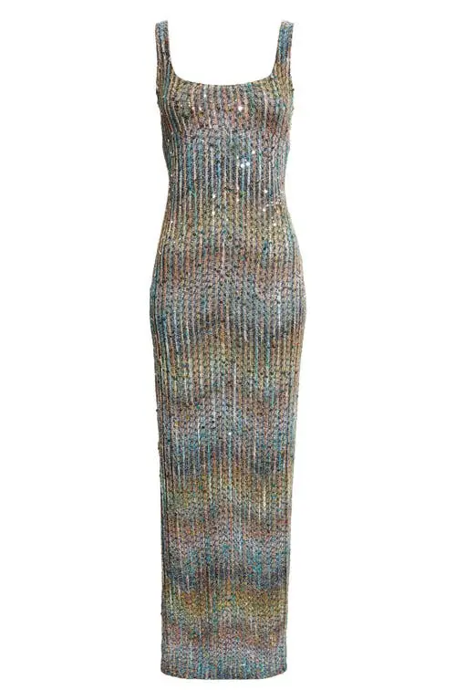 Missoni Metallic Zigzag Sequin Knit Column Gown - Brown/blue