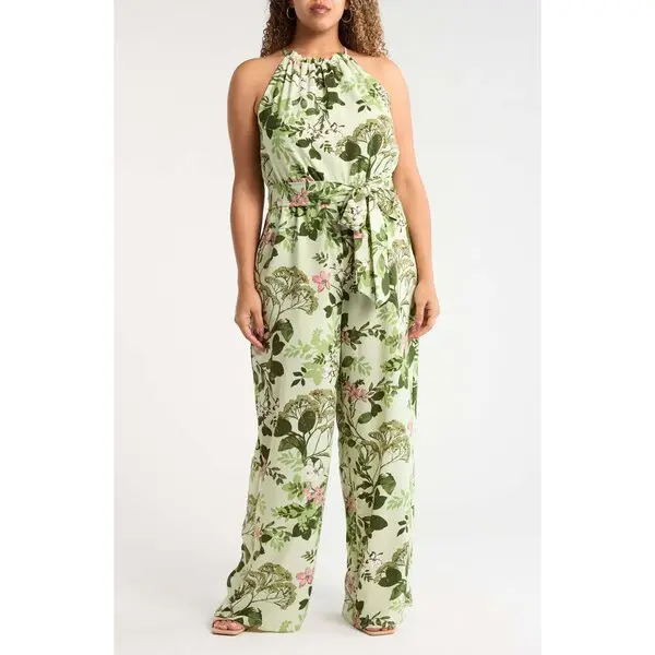 SUGARLIPS Floral Trapeze Jumpsuit - Green-pink-multi