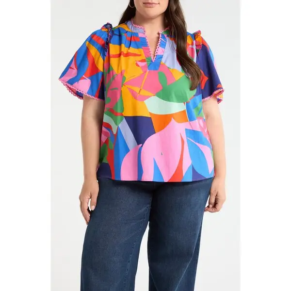 SUGARLIPS Chroma Abstract Winslet Ruffle Top - Red-blue-multi
