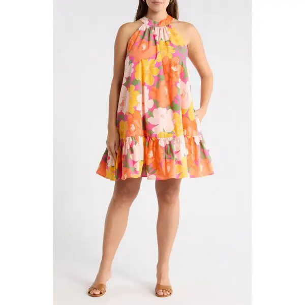 SUGARLIPS Milley Floral Della Halter Minidress - Pink-orange