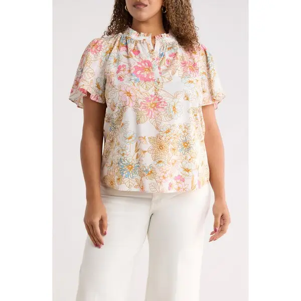 SUGARLIPS Floral Ruffle Top - Off-white-multi