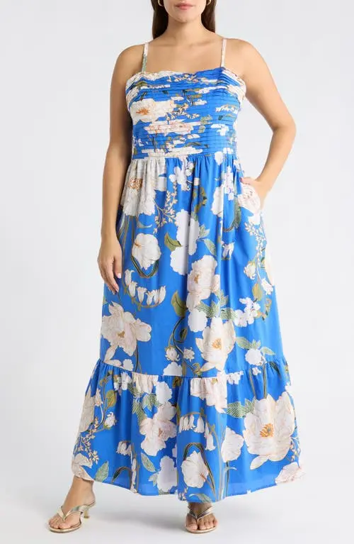 SUGARLIPS Roswell Sima Pleated Floral Maxi Dress - Blue-cream
